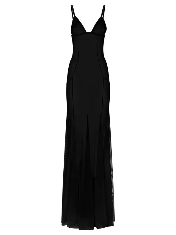 Dolce & Gabbana Long Stretch Tulle Slip Dress - Black