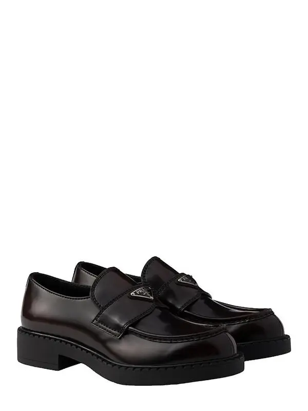 Prada Brushed Leather Loafers - Brown