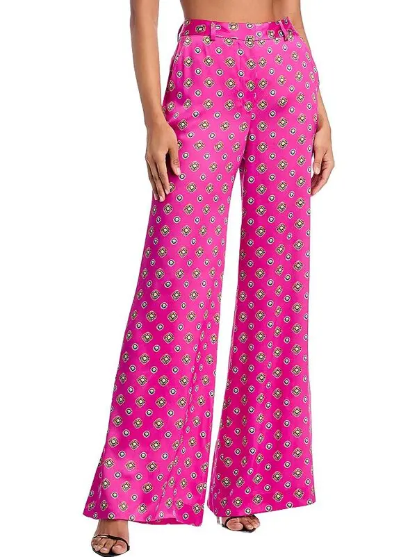 L'Agence Pilar Silk Wide-leg Pants - Fuchsa/turquoise Geo