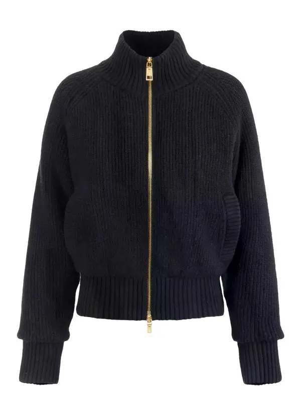 Elisabetta Franchi Ribbed-knit Zip-front Bomber Jacket - Black