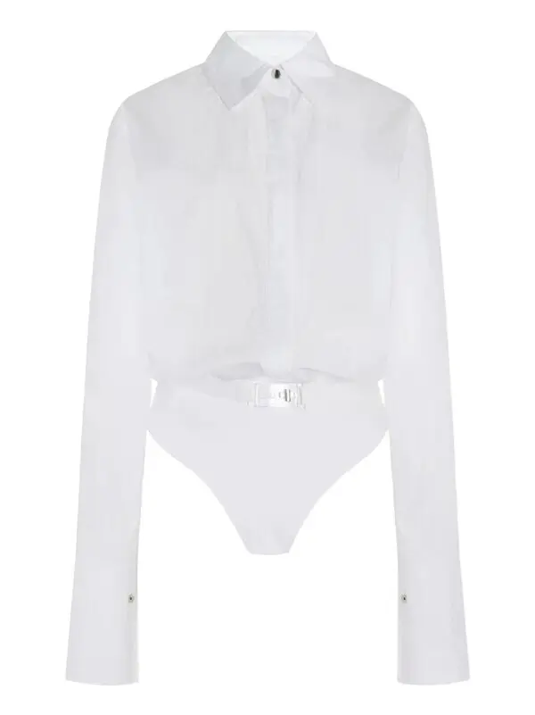 Brandon Maxwell Bradshaw Belted Shirt Bodysuit - White