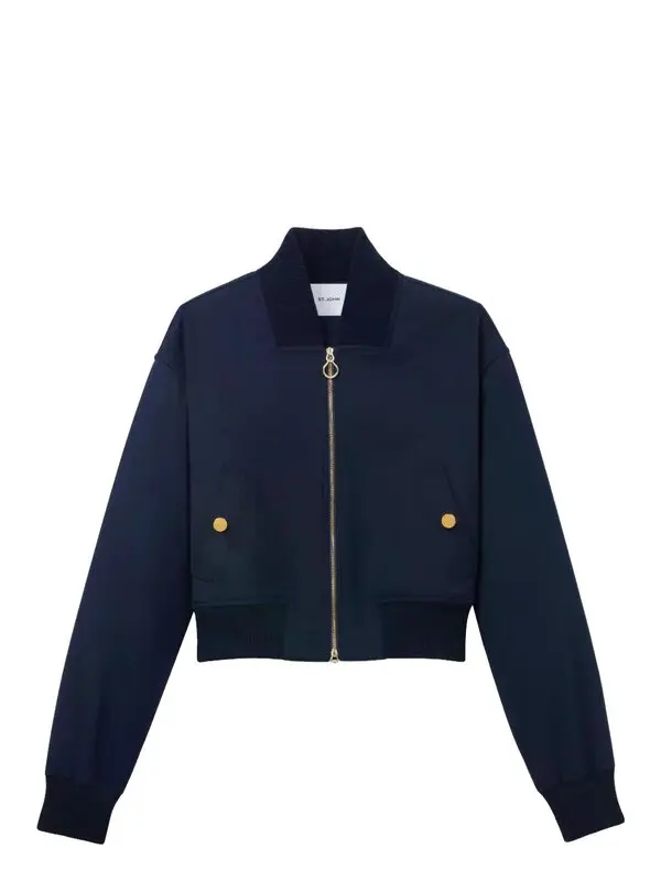 St. John Dakota Cropped Bomber Jacket - Blue