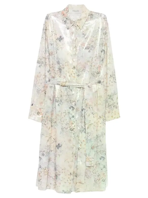 GOLDEN GOOSE Sequin Floral Shirt Dress - Neutrals
