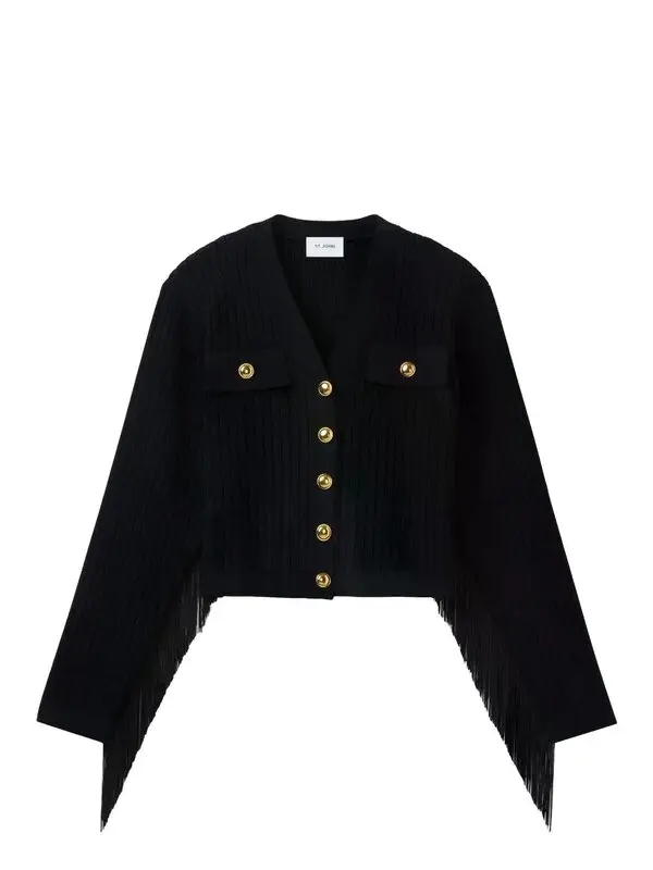 St. John Fringe-detail Ribbed Knit Jacket - Black