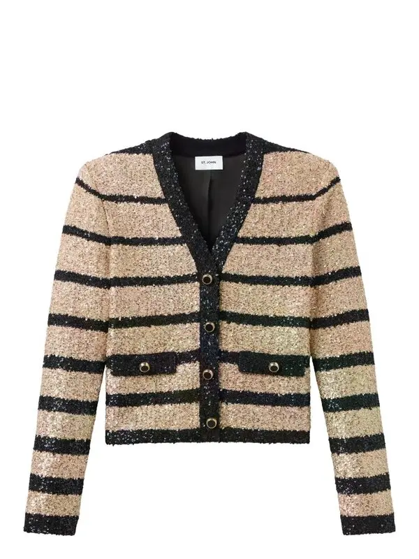 St. John Striped Sequin Embellished Jacket - Neutrals