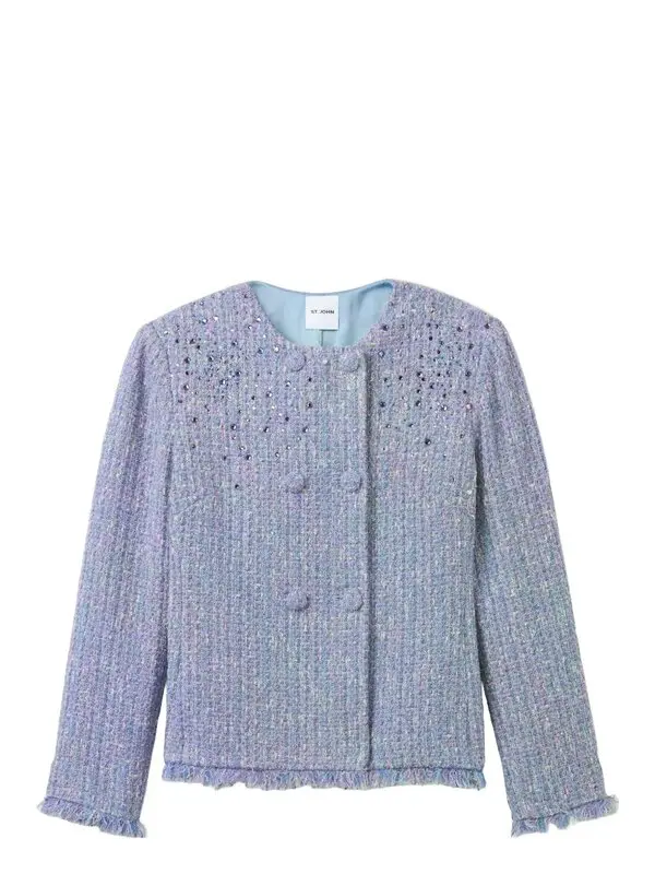 St. John Sequin-embellished Tweed Jacket - Blue