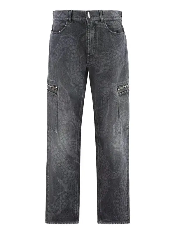 Givenchy Dragon-print Cargo Jeans - Grey