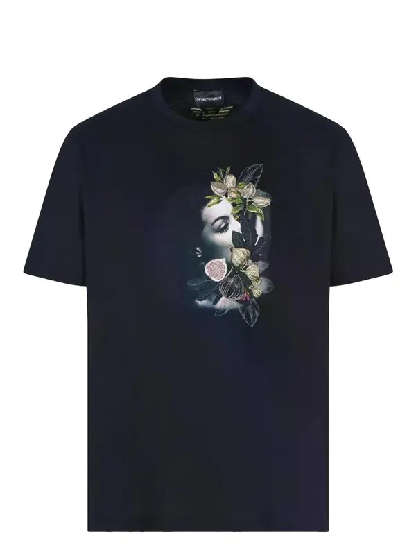 Emporio Armani Floral-print Portrait T-shirt - Black