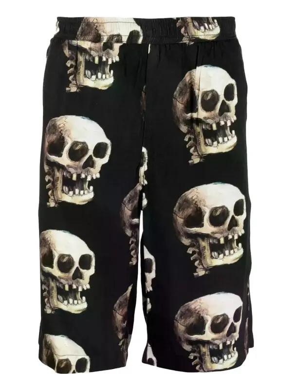 ENDLESS JOY Skull-print Elasticated-waist Shorts - Black