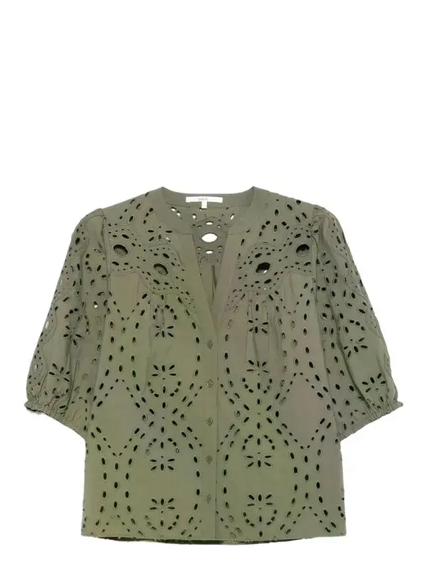 Ba&sh Beatrice Eyelet-embroidered Puff-sleeve Top - Green