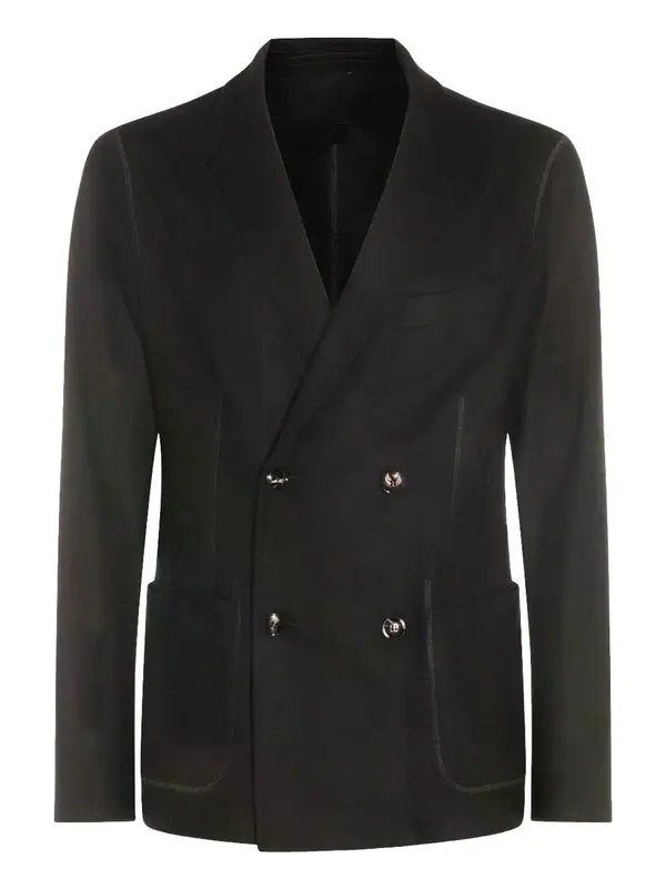 Giorgio Armani Double-breasted Patch-pocket Jacket - Black