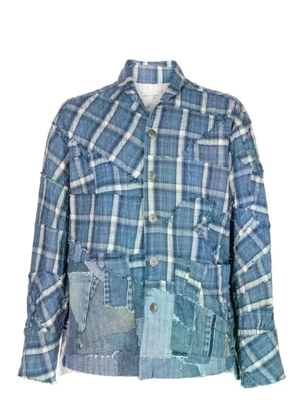GREG LAUREN Patchwork Checked Shirt - Blue