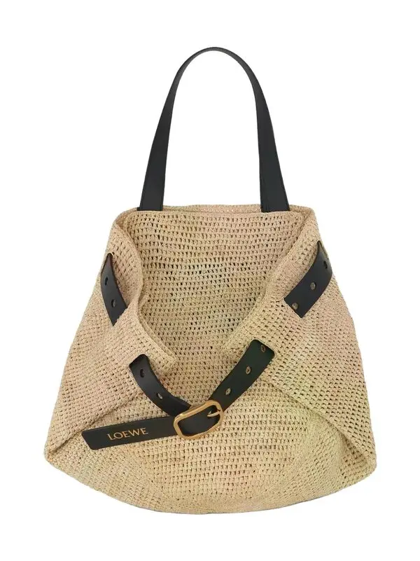 Loewe Punch Hole Raffia Shoulder Bag - Neutrals