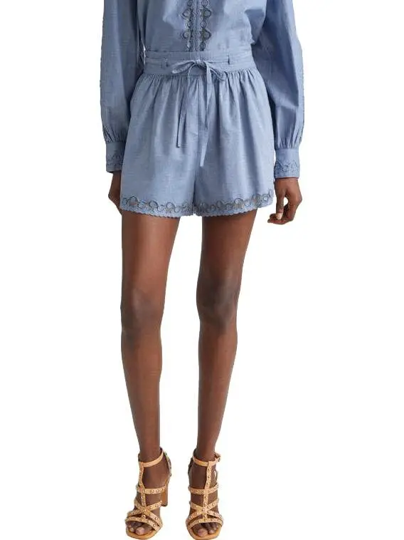 Ulla Johnson Elowen Tie Waist Shorts - Chambray