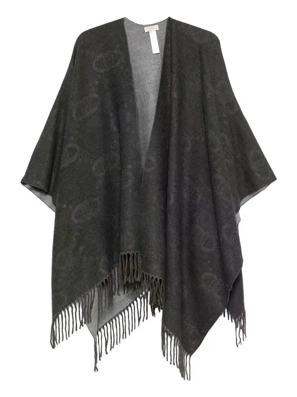 Liu Jo Patterned Poncho With Fringed Edges - Grey