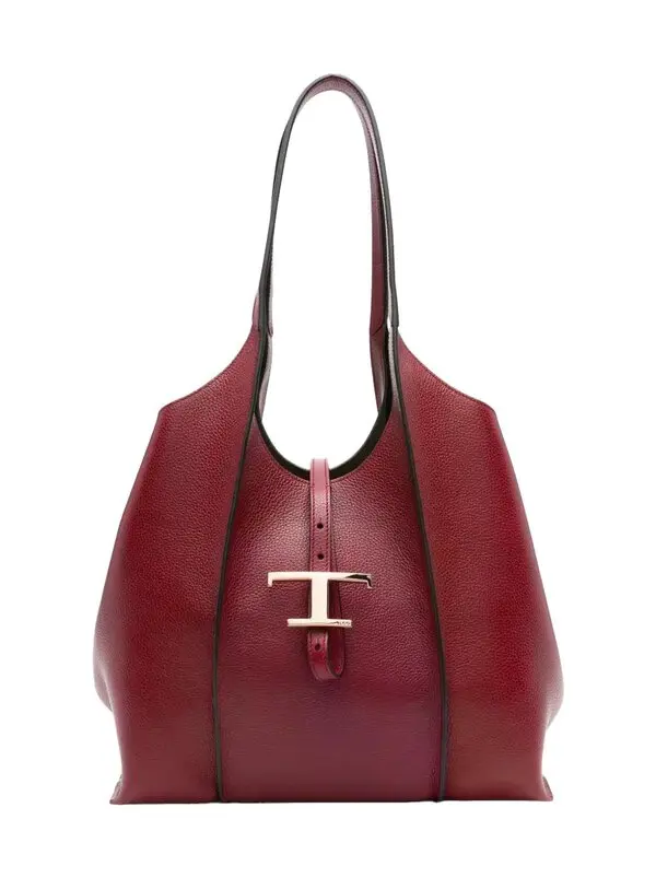 TOD'S Leather T-bar Clasp Tote Bag - Red