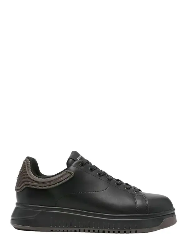 Emporio Armani Ribbed-panel Leather Sneakers - Black