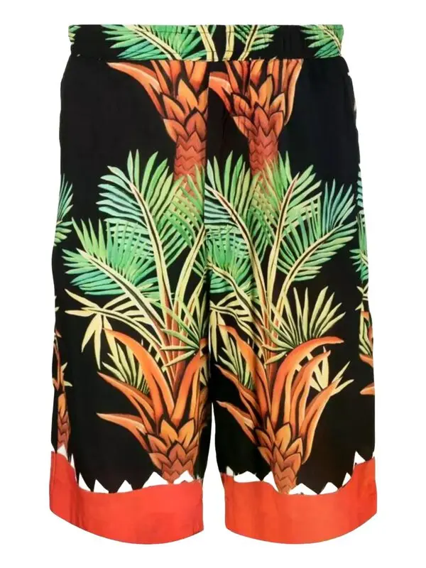 ENDLESS JOY Palm-tree Print Shorts - Black