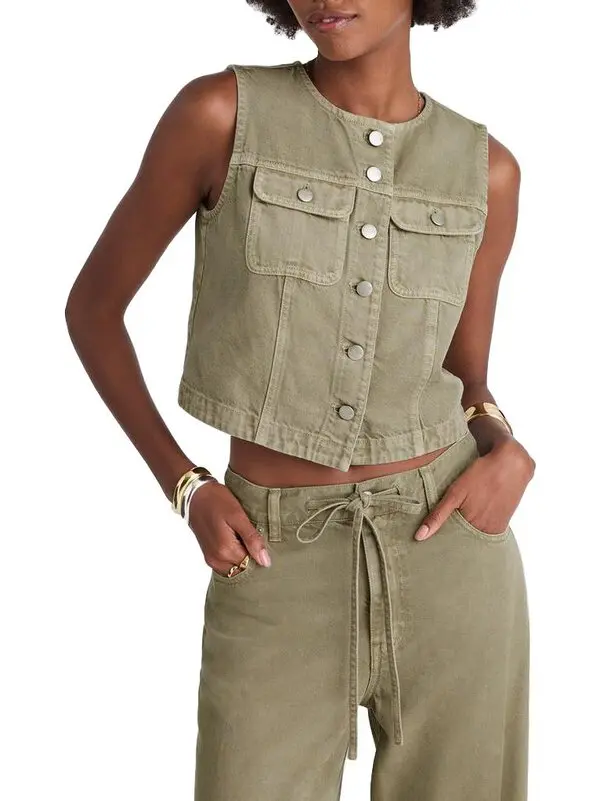 Madewell Crop Denim Vest - Sagebrush