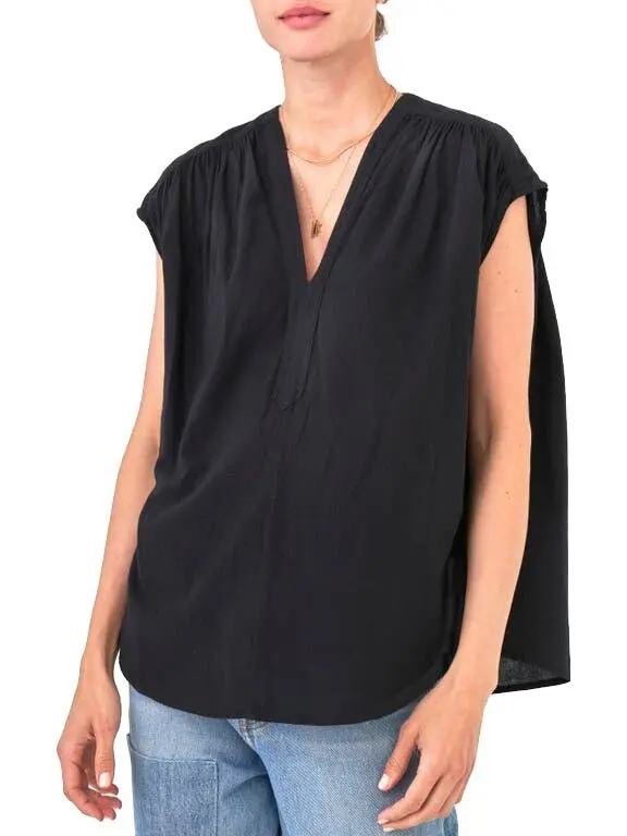 OCEAN+MAIN Sleeveless Top With Rouched Shoulder Detail - Black