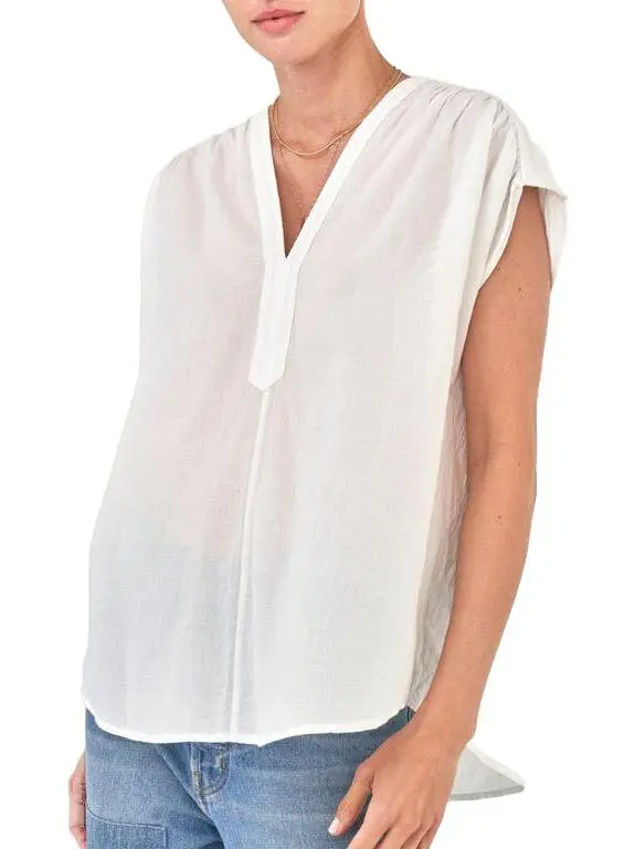 OCEAN+MAIN Sleeveless Top With Rouched Shoulder Detail - White