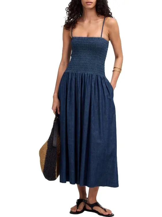 Madewell Smocked Denim Midi Sundress - Rinse Wash