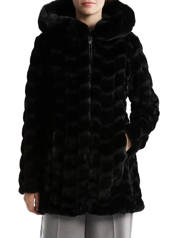 Via Spiga Faux Fur Hooded Coat - Black