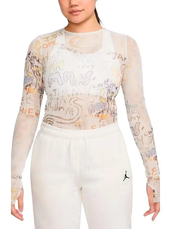 JORDAN Print Sheer Long Sleeve Top - Sail