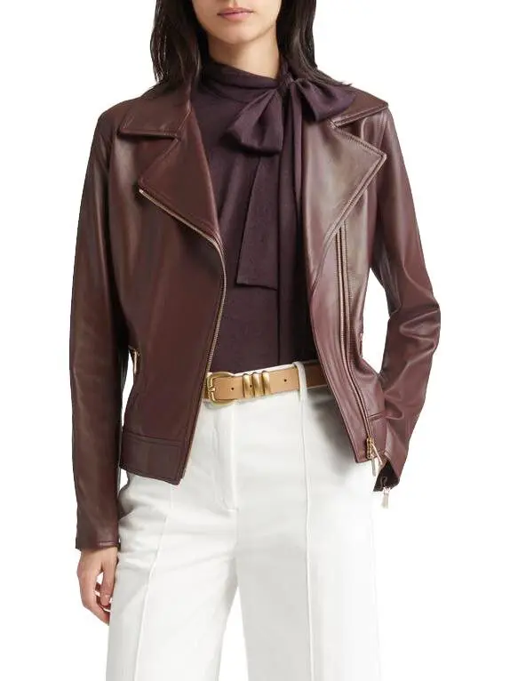 Eleventy Leather Moto Jacket - 167 Bordeaux