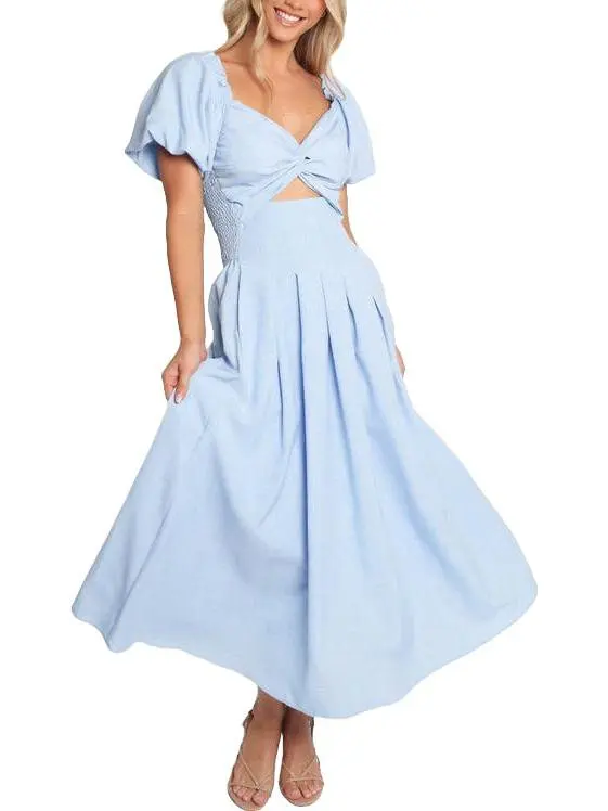 PETAL & PUP Puff Sleeve Maxi Dress - Blue
