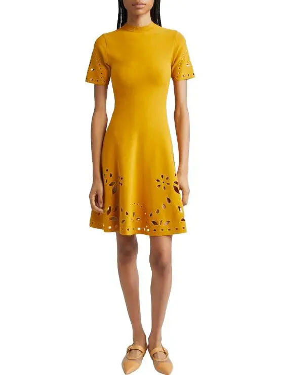 Ulla Johnson Eyelet Detail Knit Minidress - Goldenrod
