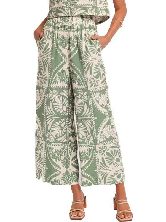 PETAL & PUP Nevin Printed Wide Leg Pants - Green Floral