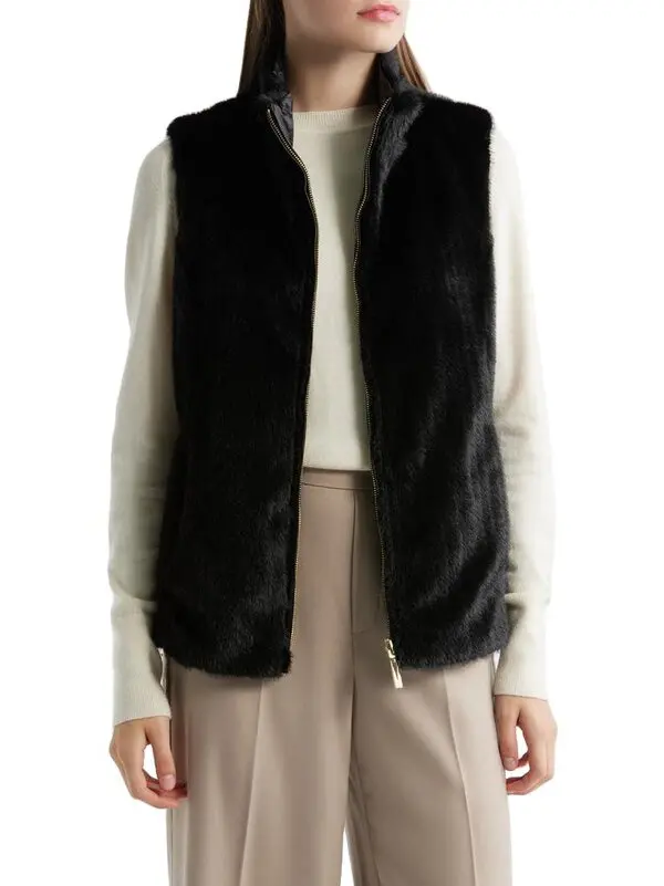 Via Spiga Reversible Faux Fur Vest - Black