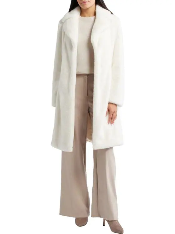 Via Spiga Faux Fur Longline Coat - Winter White