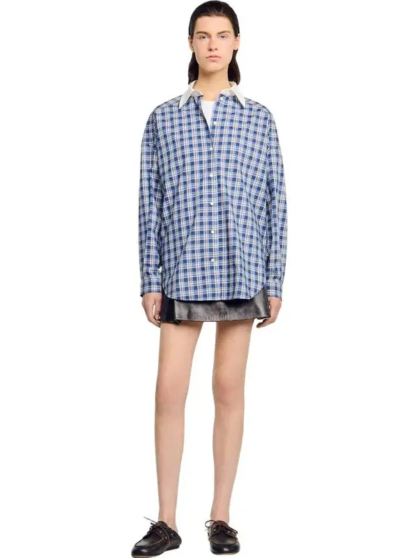 Sandro Rhinestone Checkered Shirt - Blue