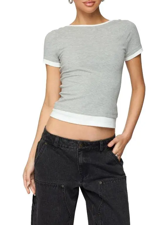 EDIKTED Layered T-shirt With Scoop Back - Gray-melange