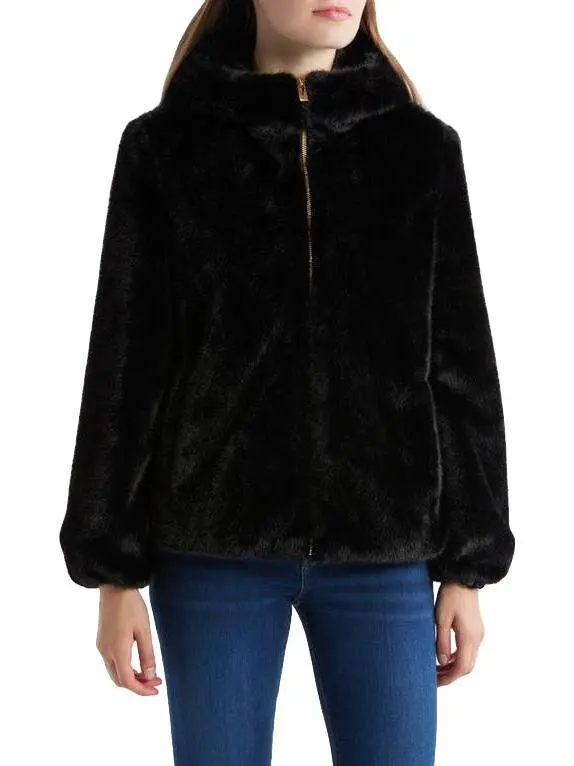 Via Spiga Faux Fur Hooded Jacket - Black