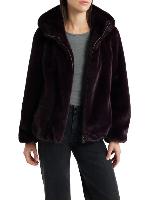 Via Spiga Faux Fur Hooded Jacket - Burgundy