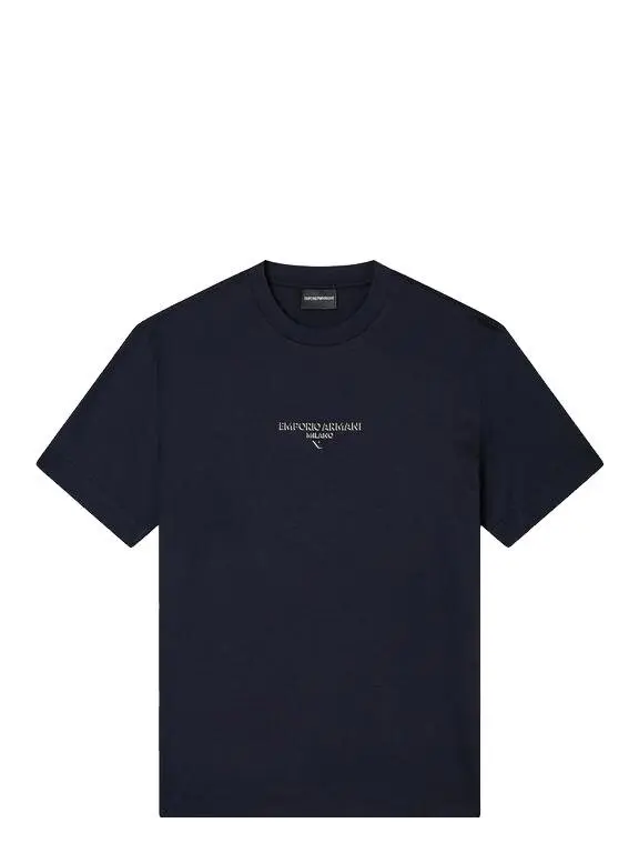 Emporio Armani Lyocell Blend Jersey T-shirt With 3d-effect Logo - Navy