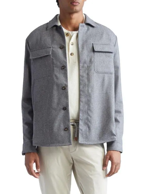 Eleventy Stretch Virgin Wool & Cashmere Overshirt - 14 Medium Gray Melan