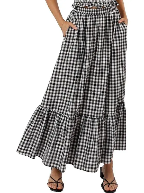 PETAL & PUP Bambi Tiered Maxi Skirt - Black Gingham