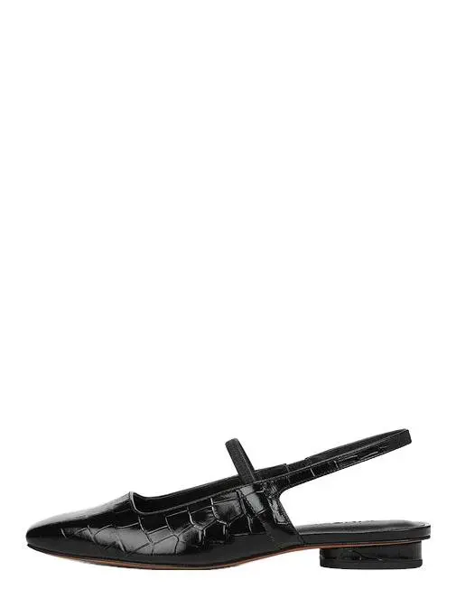 Vince Venice Croc-embossed Leather Slingback Flats - Black