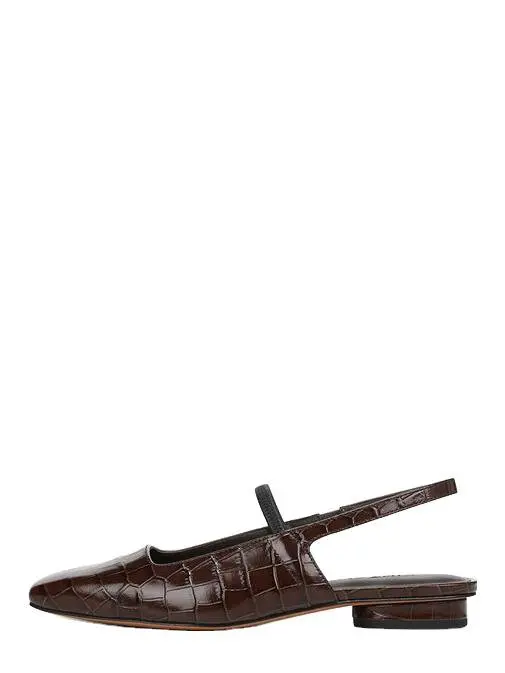 Vince Venice Croc-embossed Leather Slingback Flats - Brown