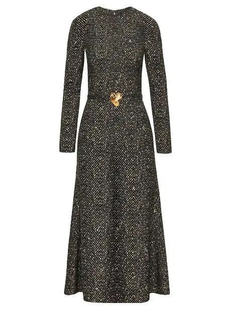 Oscar De La Renta Chevron Virgin Wool Dress - Gold