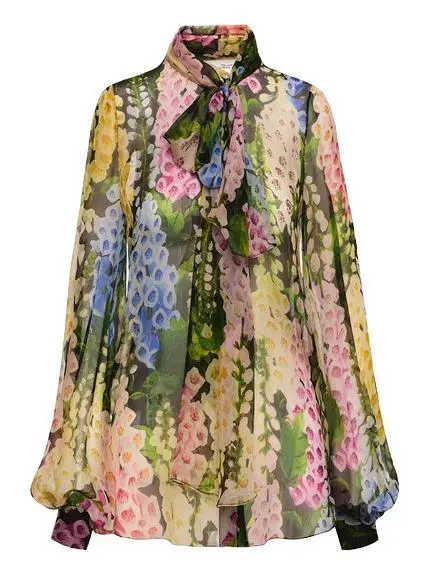 Oscar De La Renta Foxglove Tie-neck Chiffon Blouse - Floral