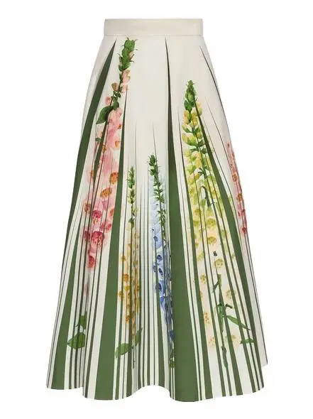 Oscar De La Renta Foxglove Trompe L'oeil Cotton Poplin Skirt - Natural
