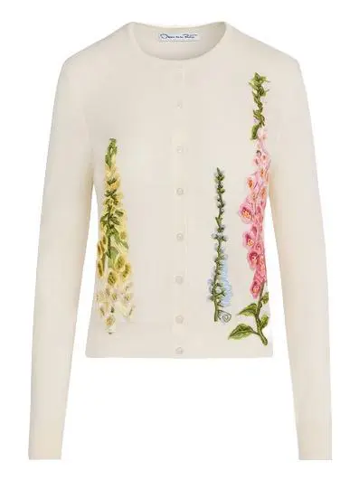 Oscar De La Renta Foxglove Threadwork Cardigan - Natural