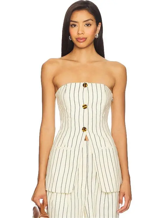 SIMONMILLER Mori Strapless Linen Top - Cream Pinstripe