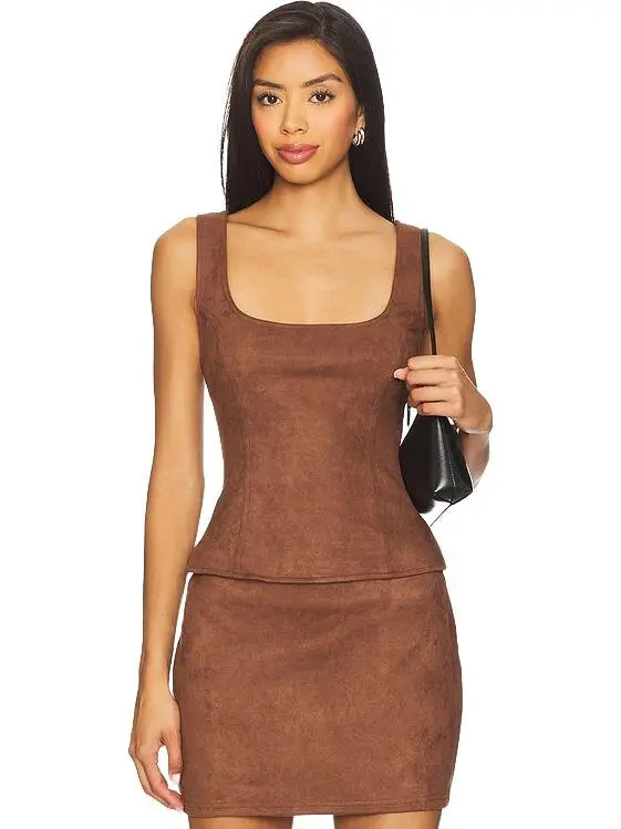 Superdown Patsie Faux Suede Top - Brown