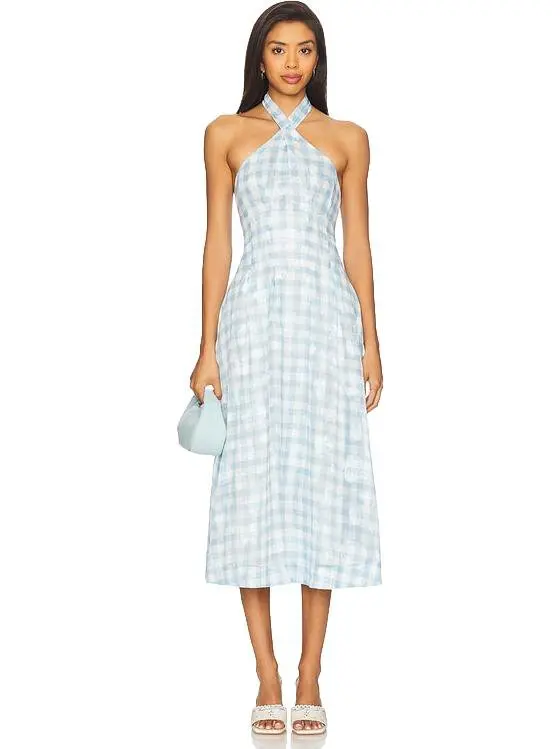 For Love & Lemons Claudette Gingham Midi Dress - Blue